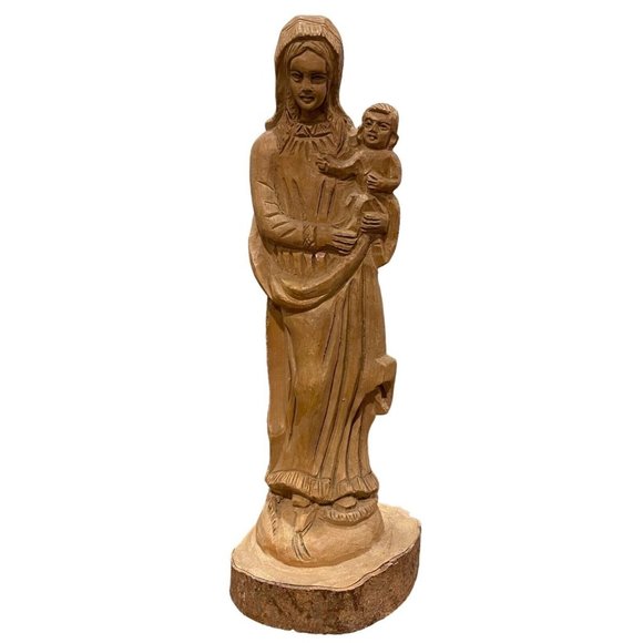Art | Vintage Hand Carved Wood Blessed Virgin Mary And Baby Jesus Wood ...